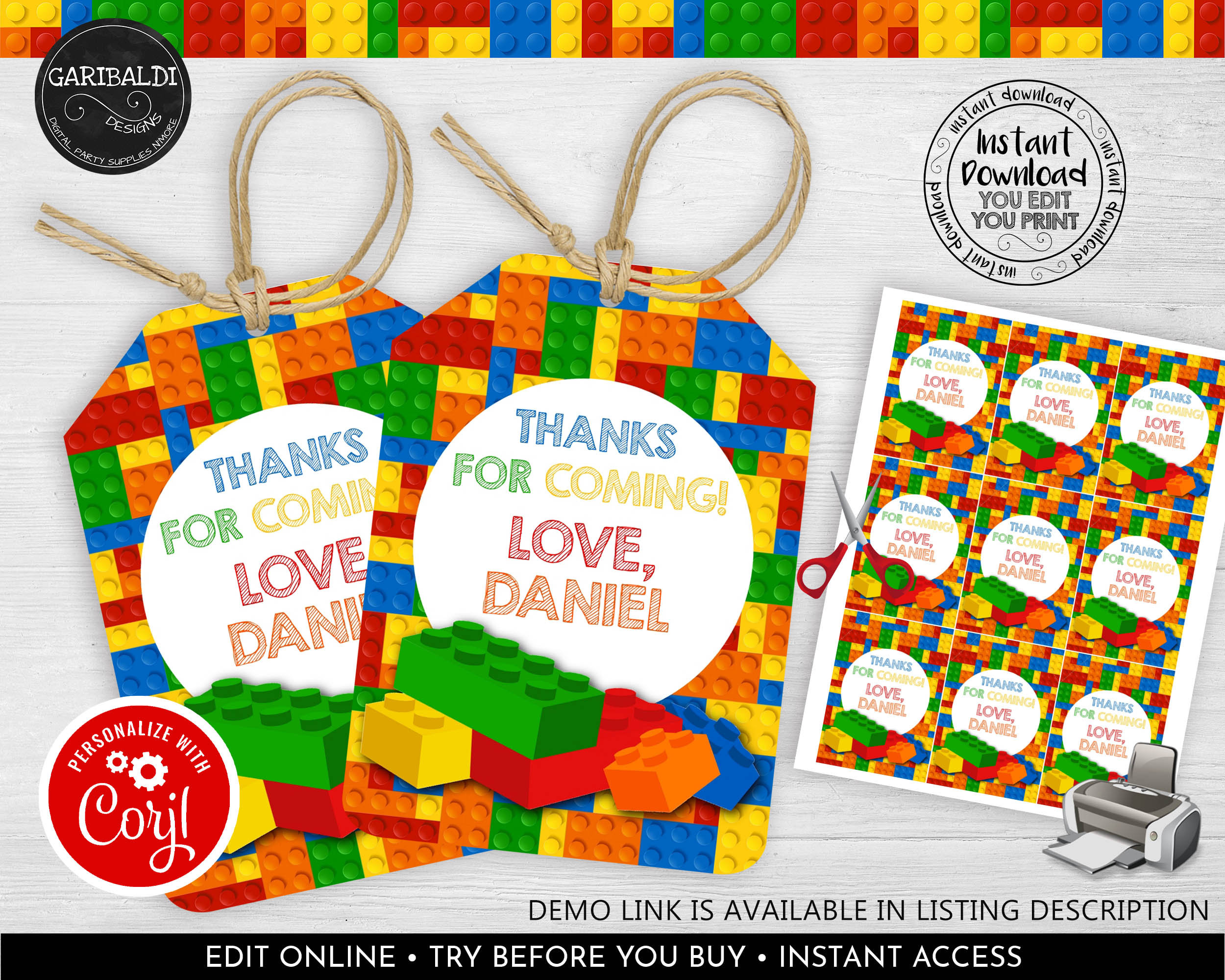Editable Building Blocks Favor Tags, Printable Building Bricks Thank ...