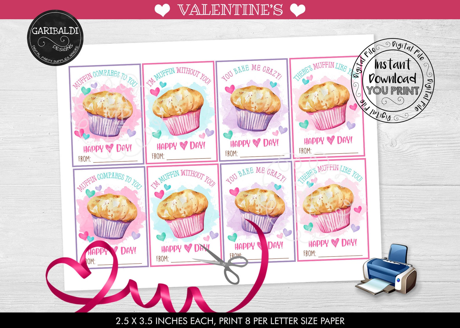 Printable Muffin Valentine Cards Kids Valentine Cards School - Etsy