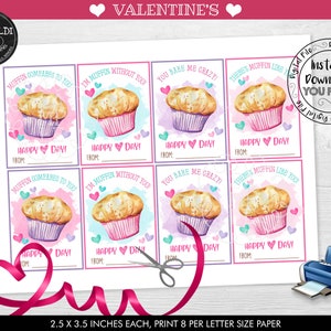 Printable Muffin Valentine Cards Kids Valentine Cards School Valentine ...