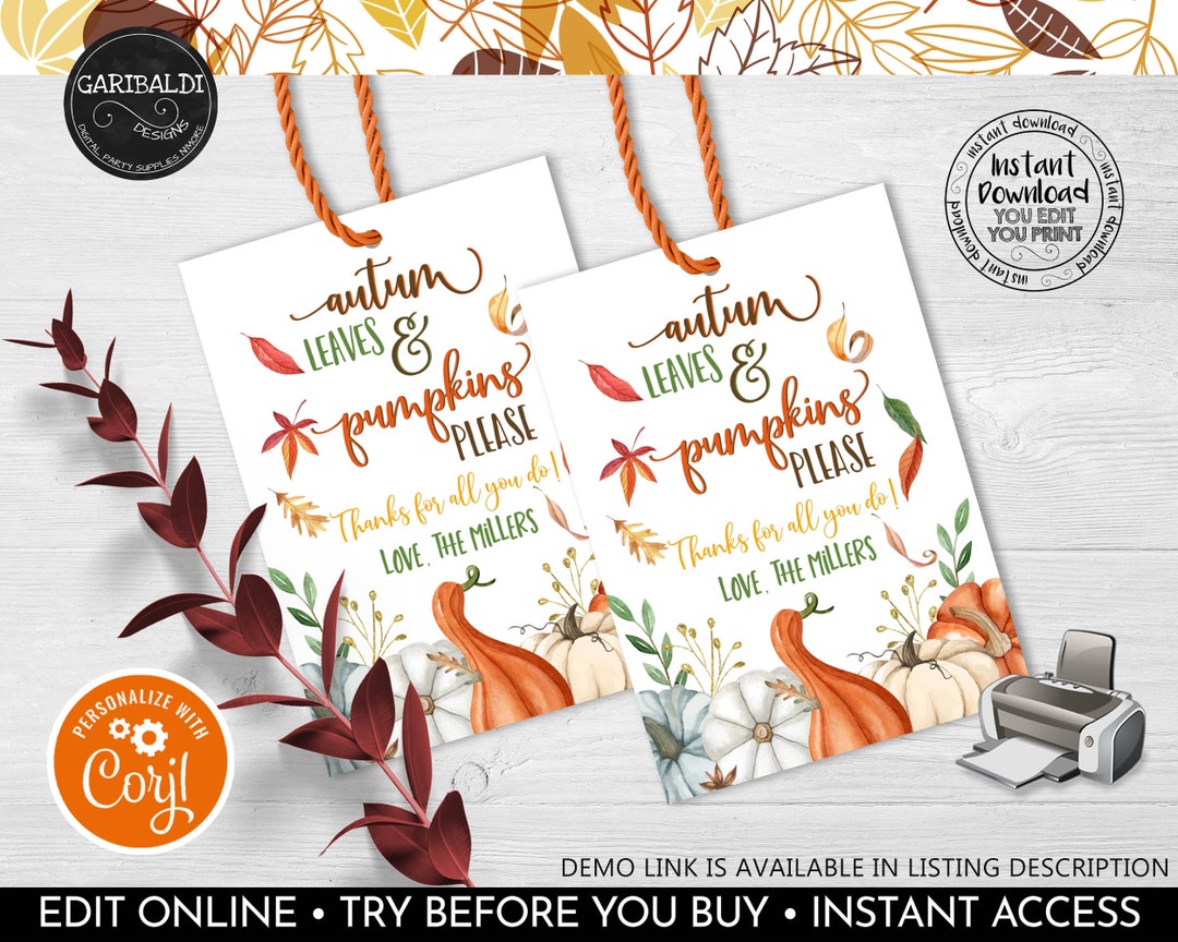 Editable Thanksgiving Favor Tags Autumn Gift Tag Printable Thank You ...