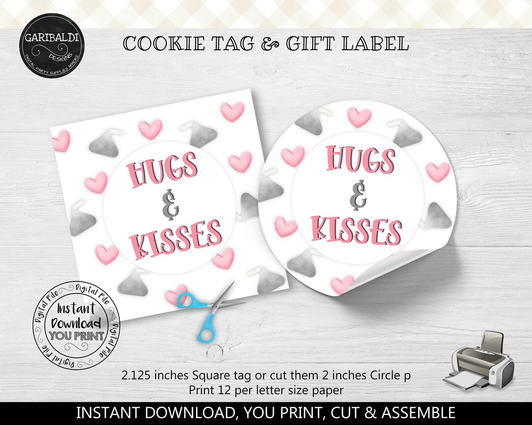 Hugs and Kisses Favor Tag, Instant Download Valentine's Day Label ...