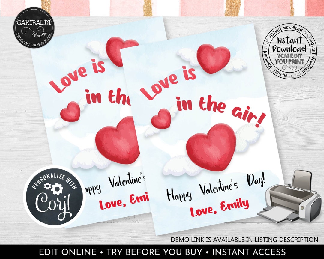 Editable Love is in the Air Card Valentine's Day Card Valentine's Day ...