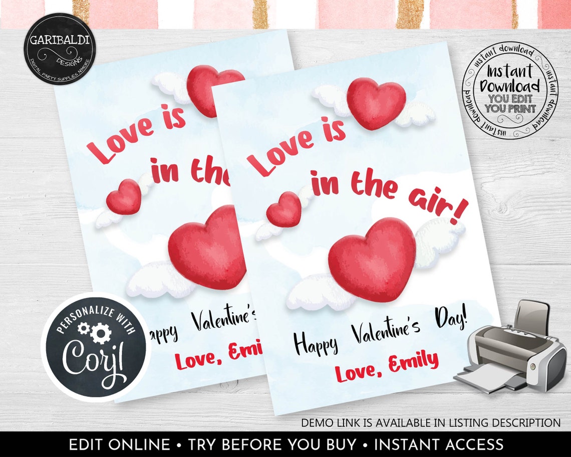 Editable Love is in the Air Card Valentine's Day Card - Etsy