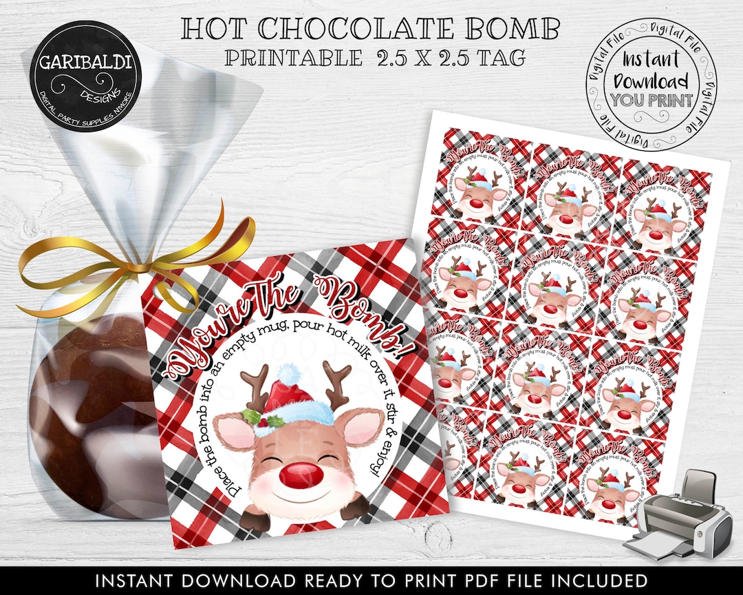 Hot Chocolate Bomb Tag Hot Chocolate Bomb Christmas Gift Tag Holiday ...