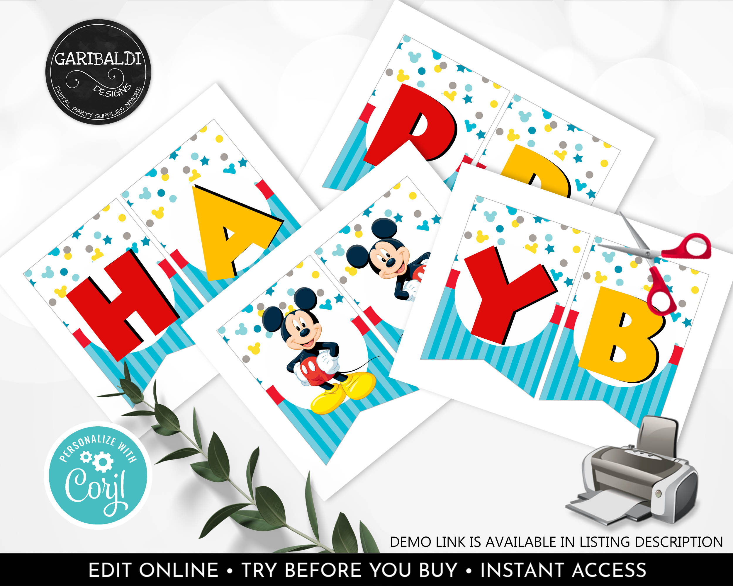 EDITABLE Mickey Mouse Banner Mickey Birthday Party Bunting Banner Fun ...