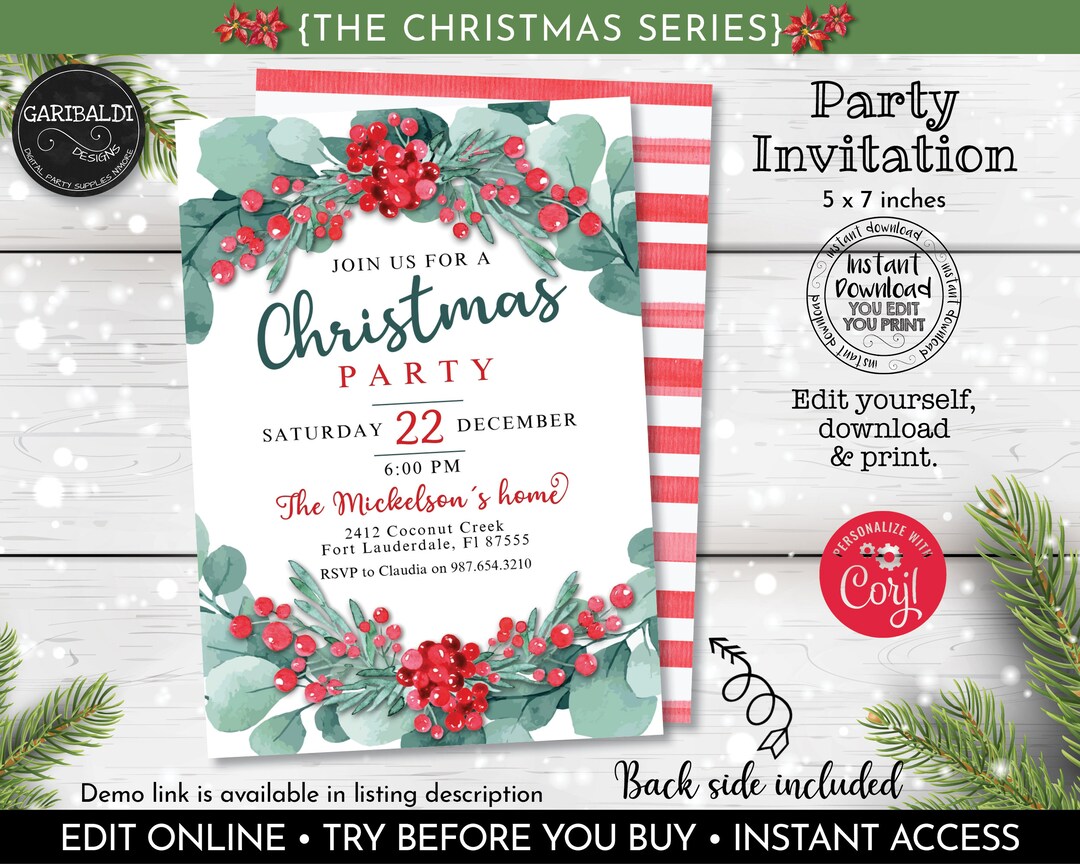 Editable Christmas Invitation Printable Christmas Party Invitation ...