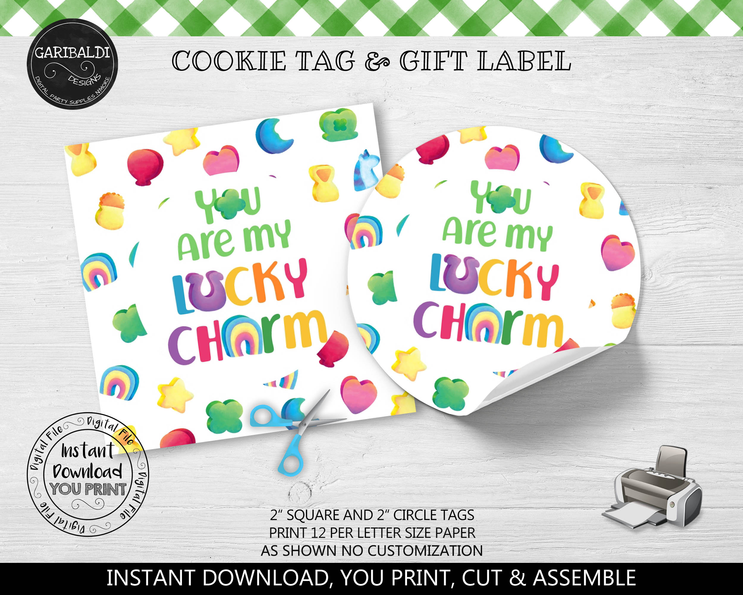 Instant Download You're My Lucky Charm Cookie Tag, Green Shamrock Good ...