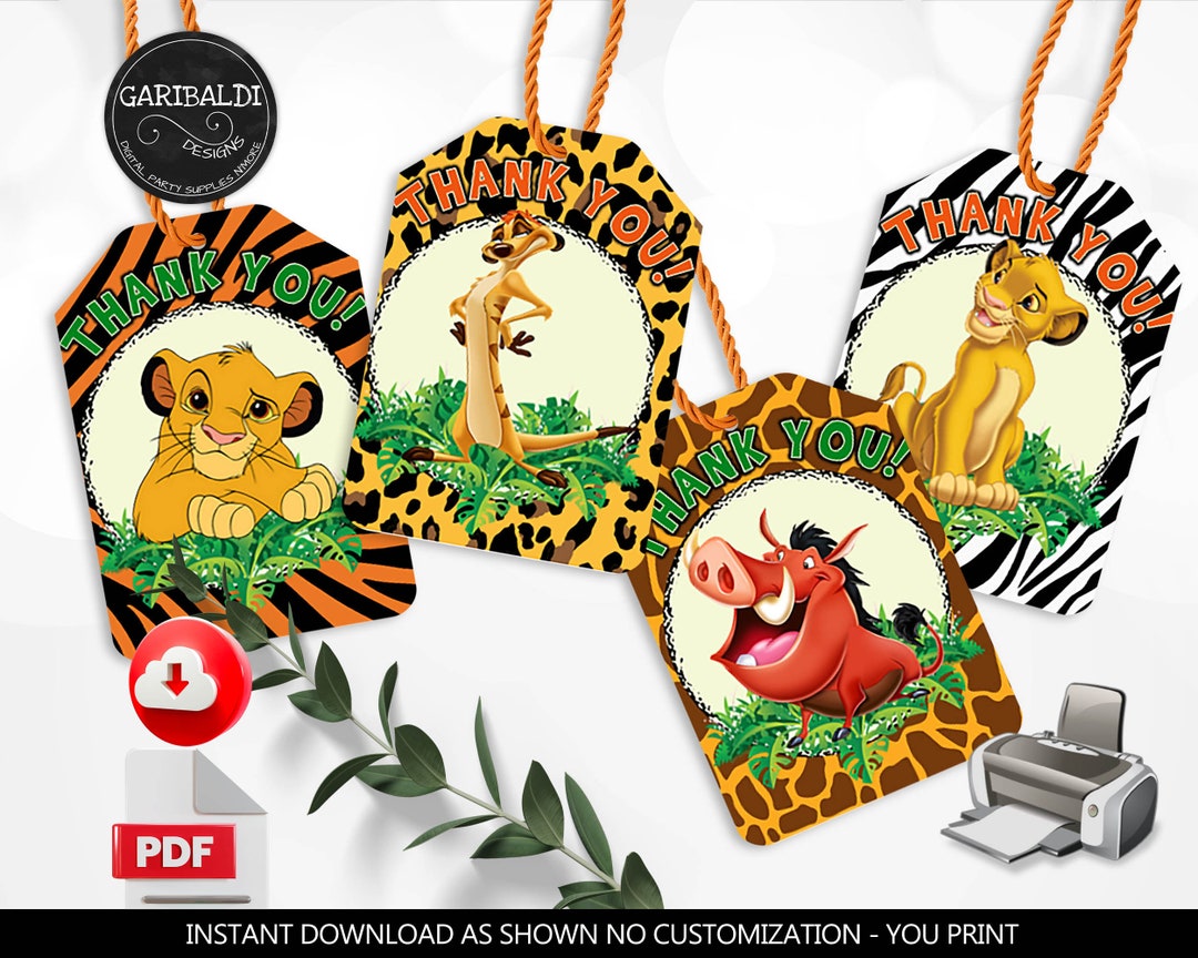 Instant Download Lion King Favor Tags Printable Lion Gift Tags Safari ...