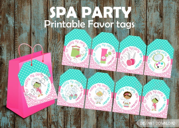 Paper & Party Supplies Editable Spa Party Gift Tags Spa Birthday Party ...