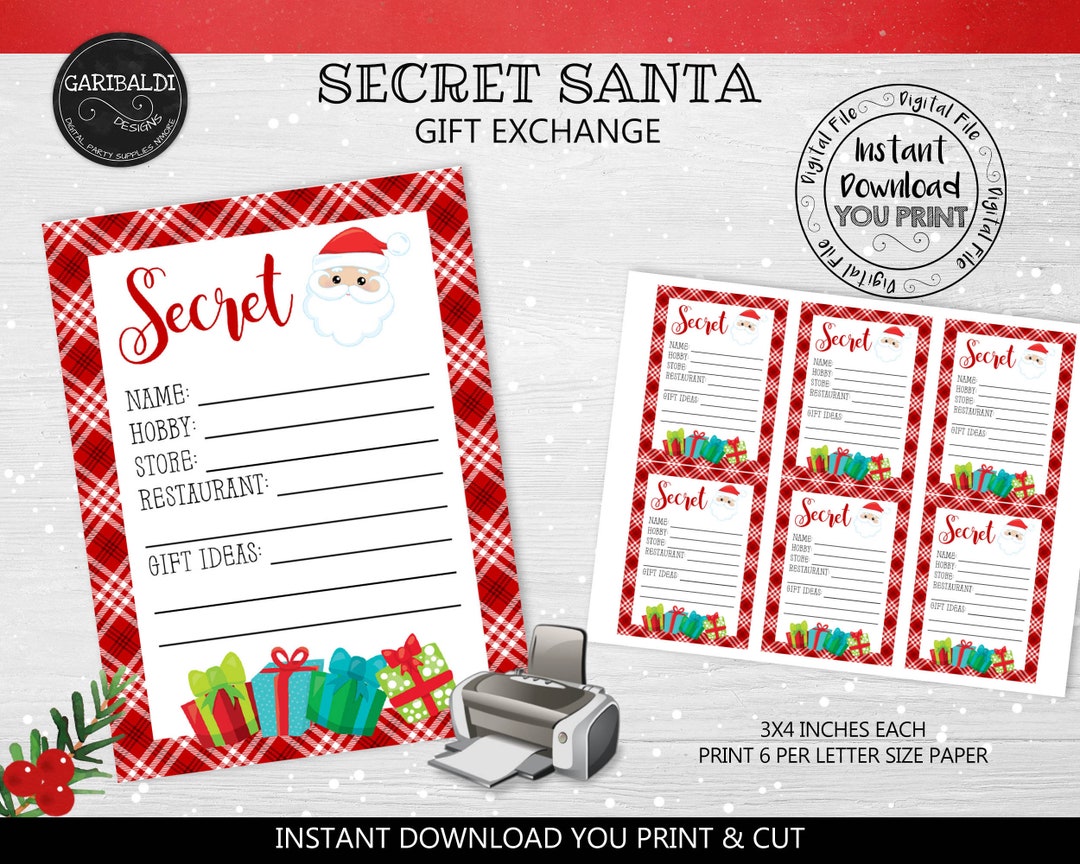 Secret Santa Questionnaire Card Secret Santa Printable Cards Secret ...