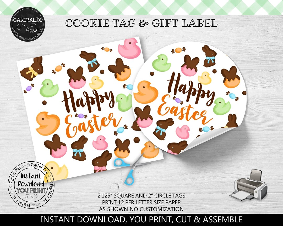 Instant Download Happy Easter Cookie Tag, Printable Easter Bunny Favor ...