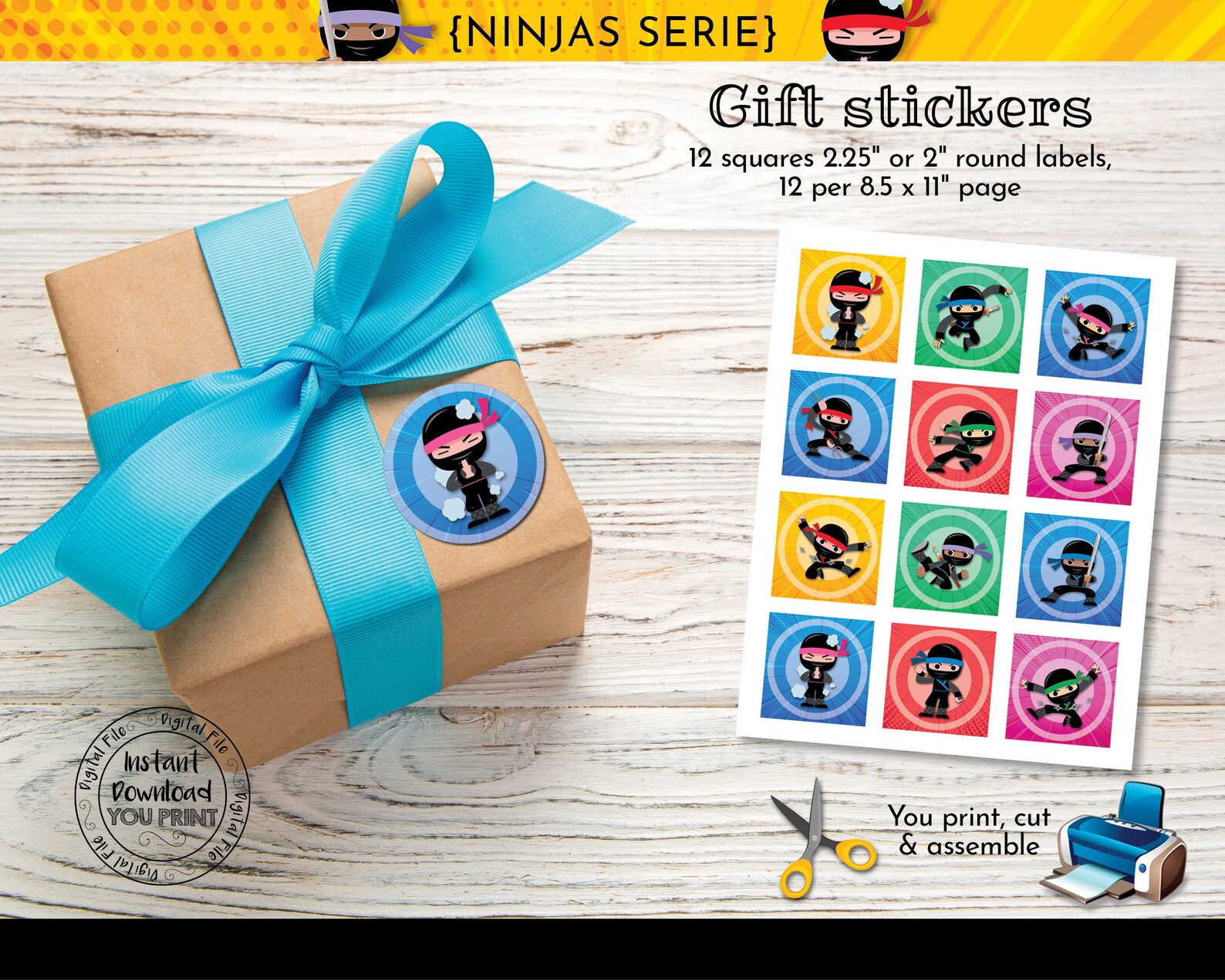 Ninja Cupcake Toppers Printable Ninja Labels Ninja Birthday Party ...
