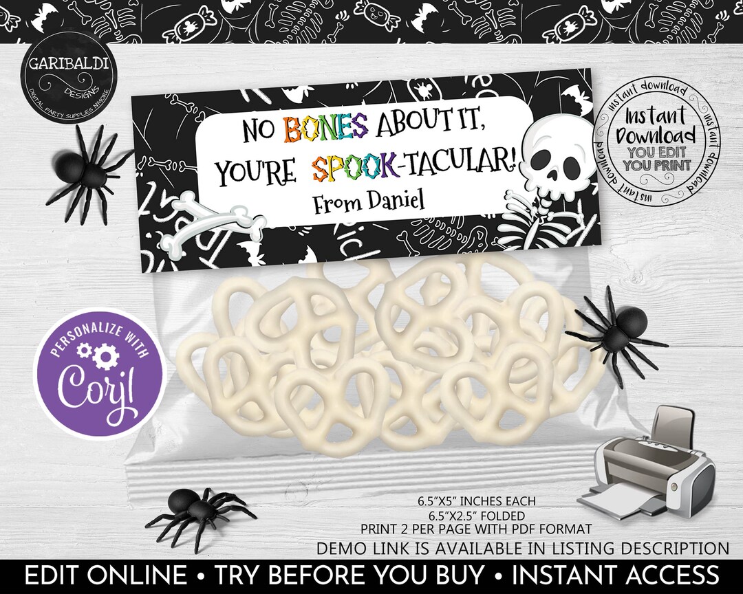 No Bones About It Bag Topper Editable Halloween Treat Bag Topper ...