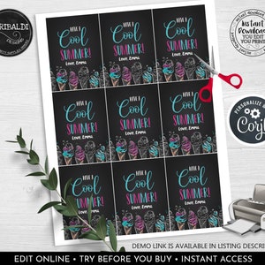 Editable Have a Cool Summer Tag End of School Year Gift Tags Ice-cram ...