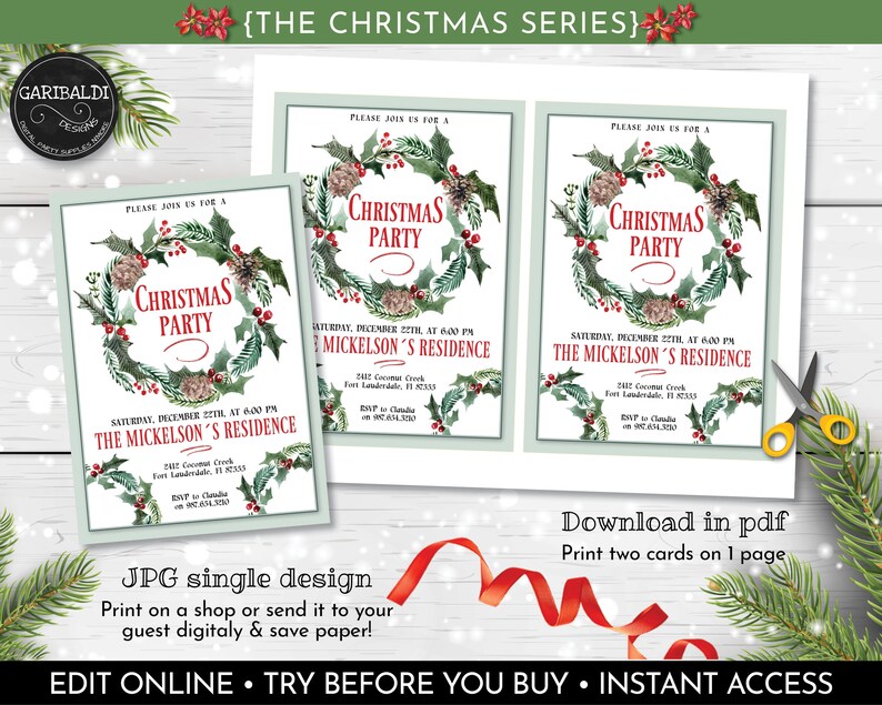 Editable Christmas Party Invitation Printable Holiday Party Invitation ...