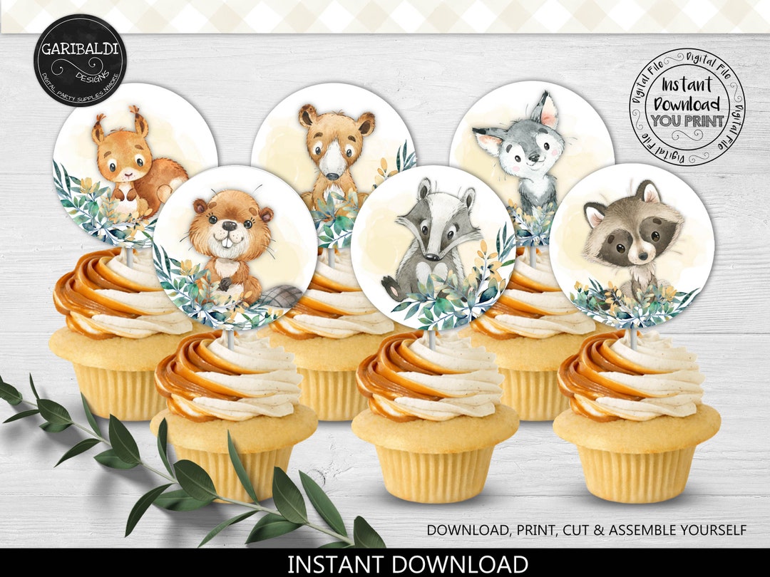 Woodland Cupcake Toppers Printable Forest Animals Birthday Party ...