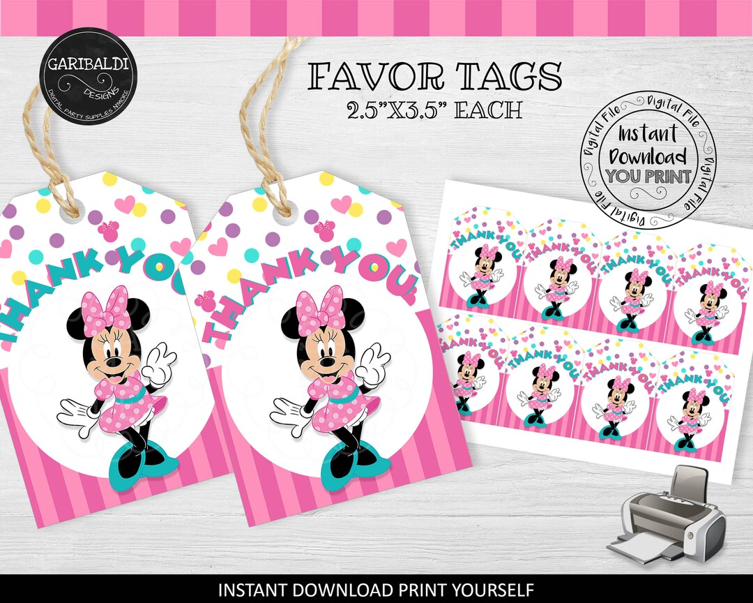 Minnie Favor Tags Printable Minnie Mouse Thank You Tags Minnie Gift ...