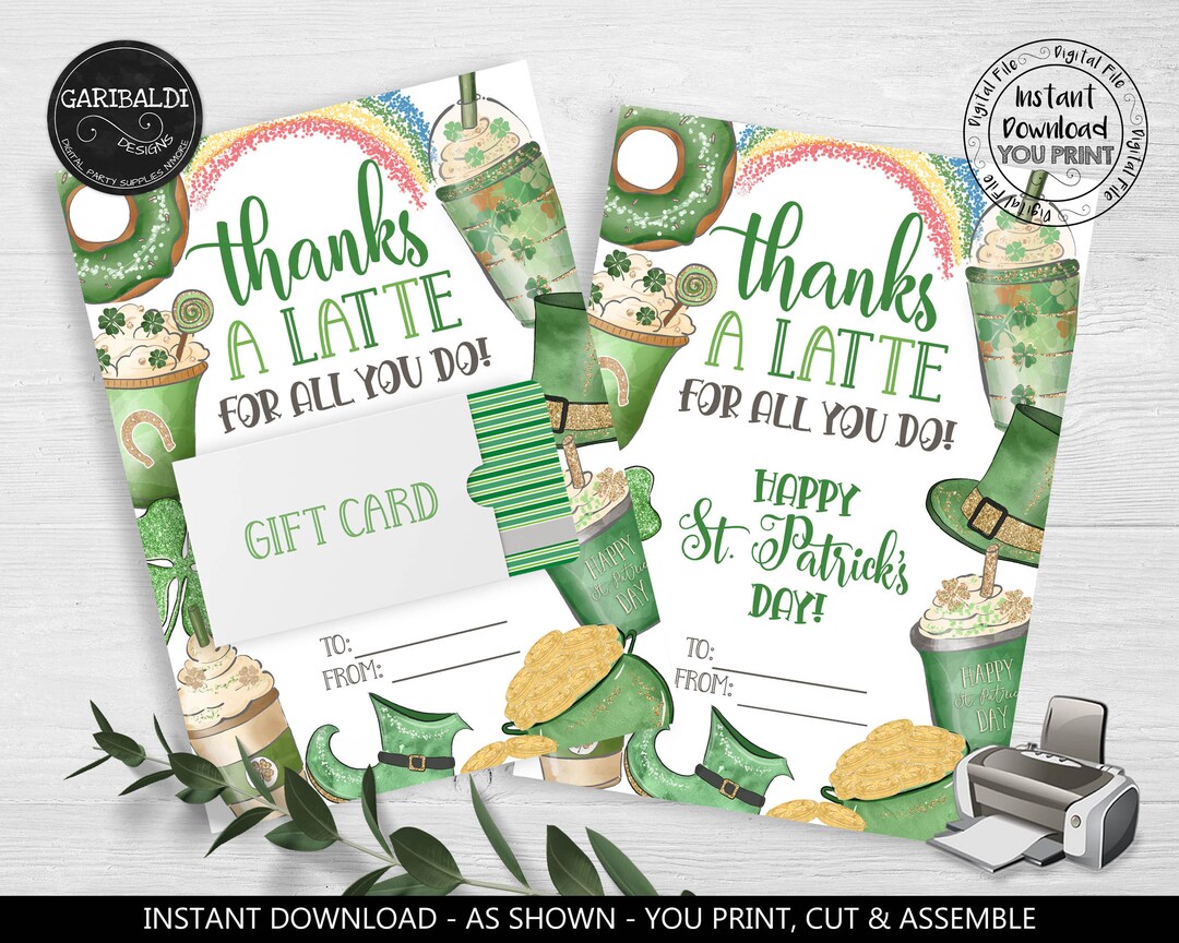 St. Patrick's Day Gift Card Holder Thanks a Latte for All You Do Gift ...