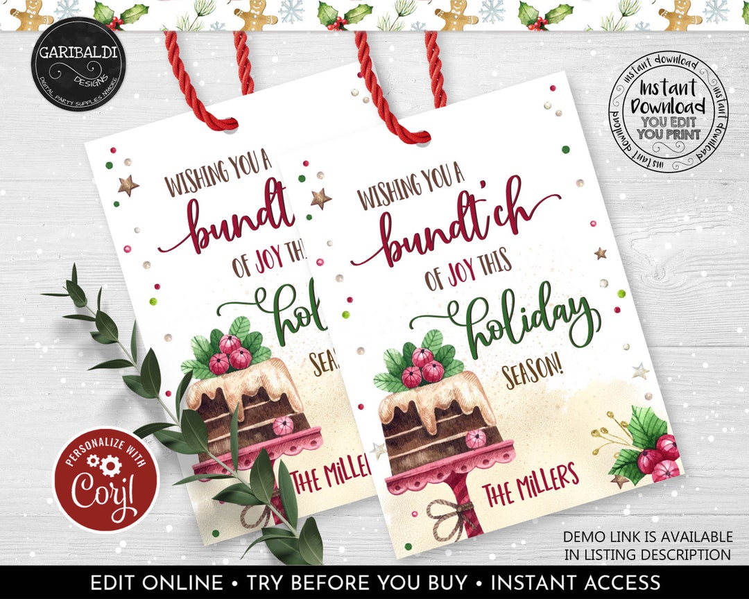 Editable Christmas Bundt Cake Gift Tag Holiday Favor Tag Wishing a ...