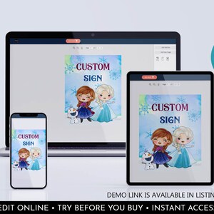 Frozen Sign Editable Forzen Custom Sign Snow Queen Birthday Party Decor ...