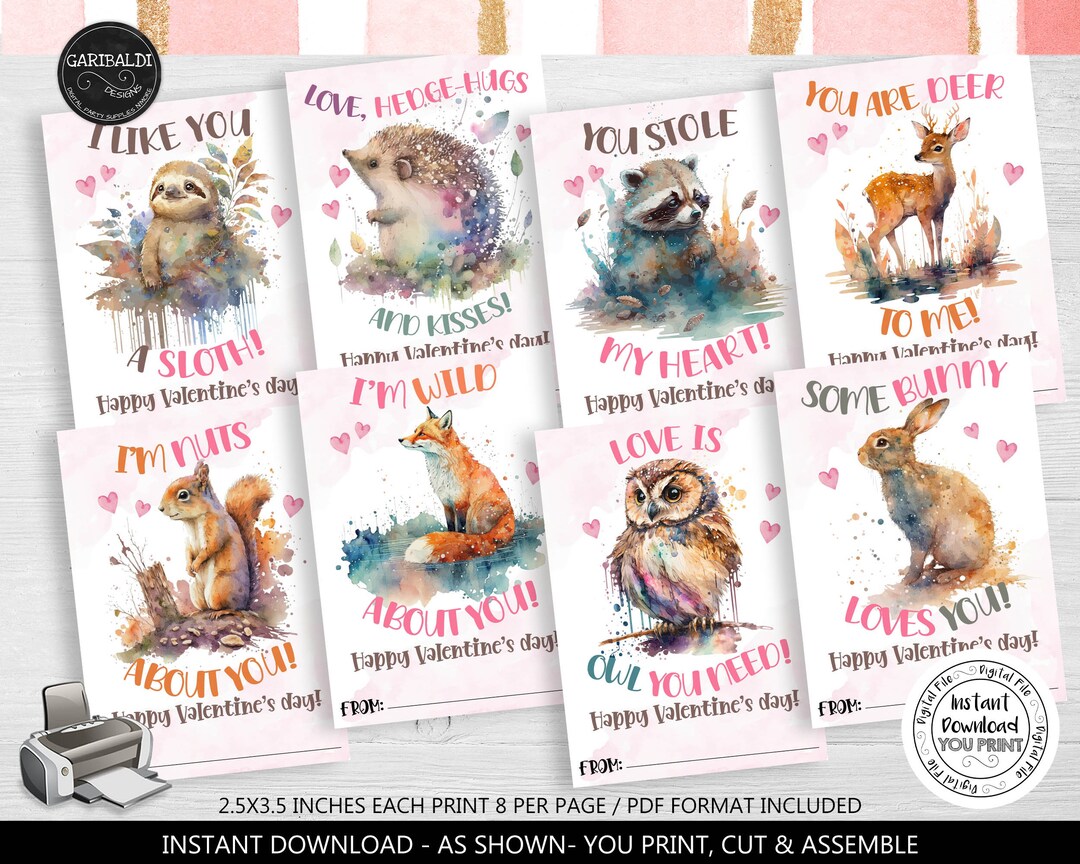 Woodland Valentine's Day Cards Printable Forest Animals School Kids ...