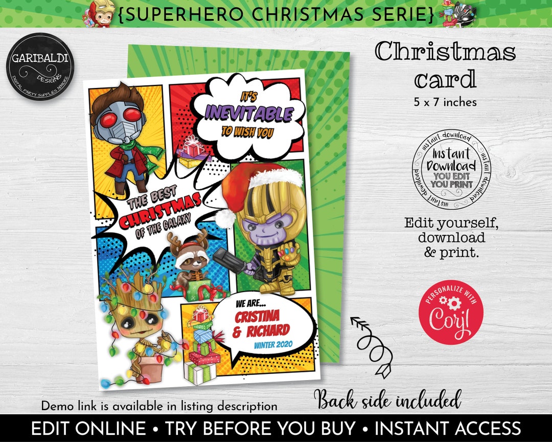 Editable Superhero Christmas Card Christmas Card Template Printable ...