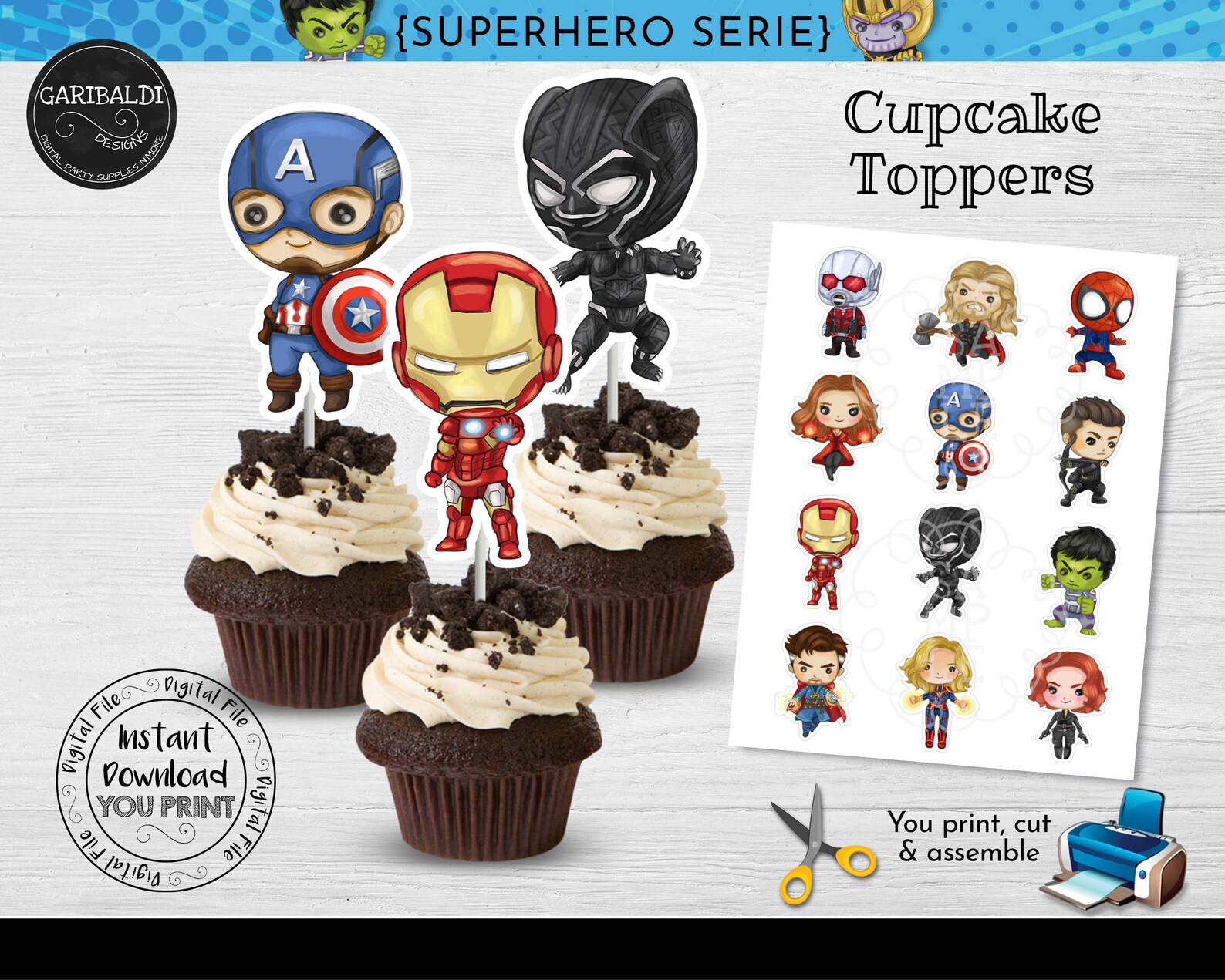 Superhero Cupcake Toppers Printable Superhero Cupcake Toppers | Etsy