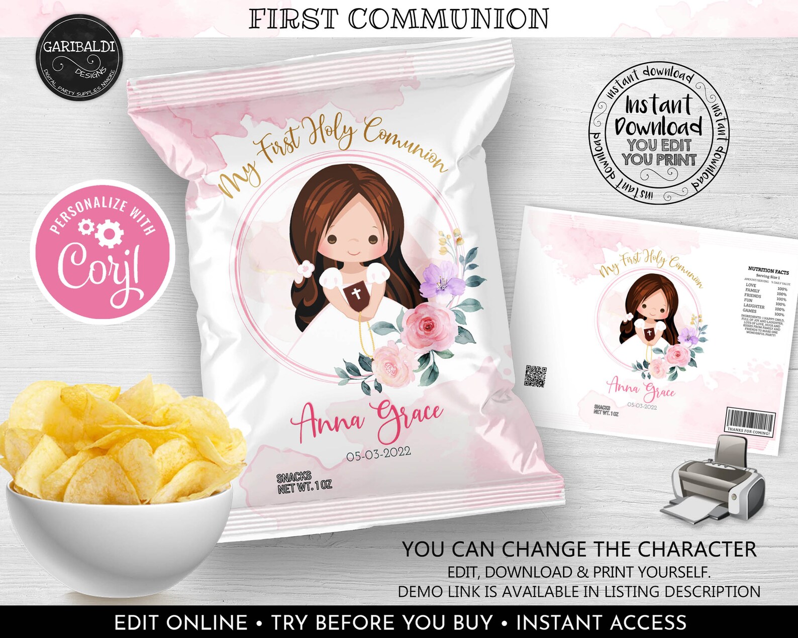 Editable First Communion Chip Bag Wrapper Printable First - Etsy