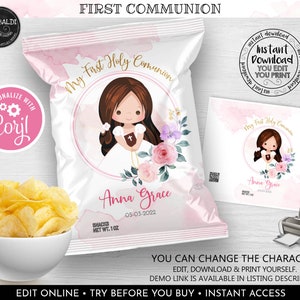 Editable First Communion Chip Bag Wrapper Printable First - Etsy