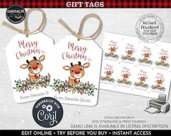 Reindeer Gift Tag - Etsy