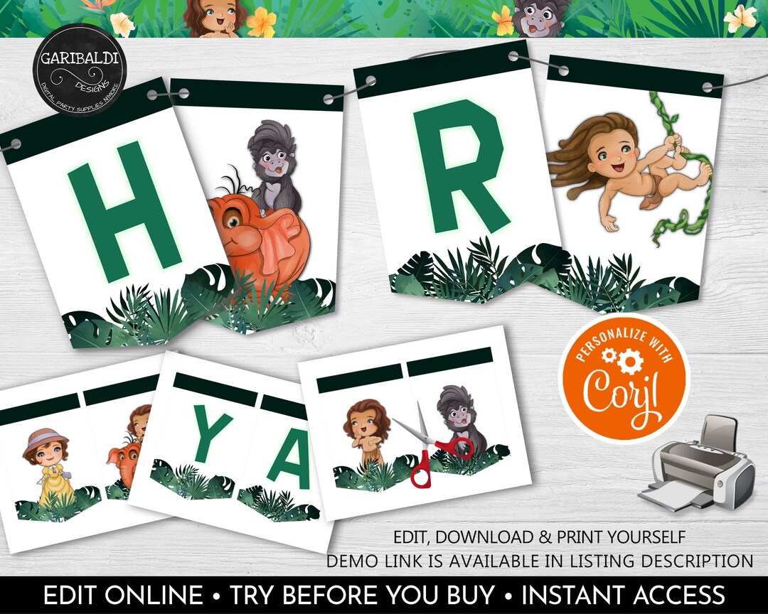 Editable Jungle Boy Pennant Banner, Printable Wild One Banner, Safari ...
