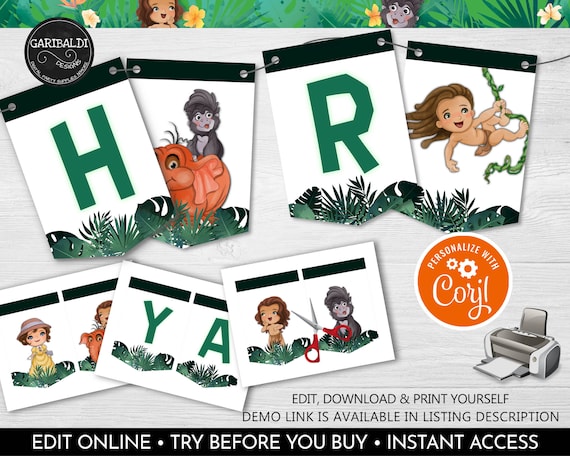 Editable Jungle Boy Pennant Banner Printable Tarzan Banner - Etsy