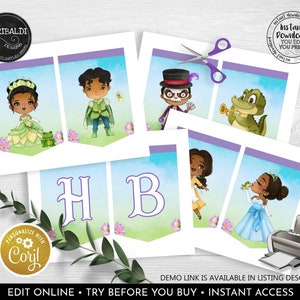 Editable Princess and the Frog Pennant Banner Printable Princess Tiana ...