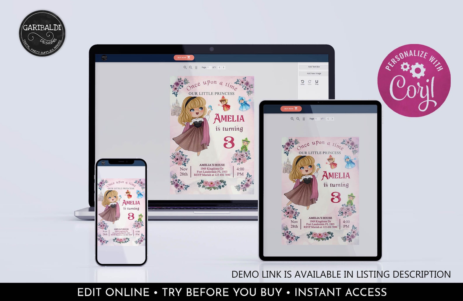 Editable Sleeping Beauty Birthday Invitation Printable Princess ...