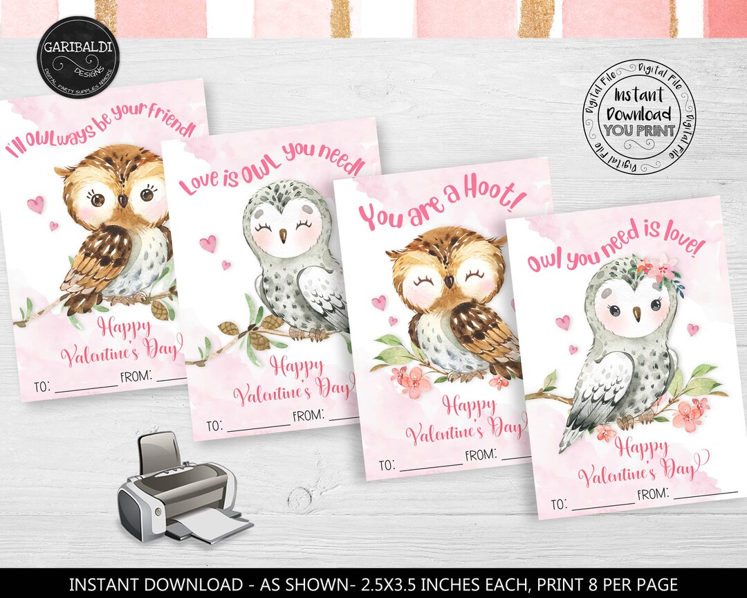 Owl Valentine's Day Cards Printable Owl Valentine Gift Tags Owl You ...