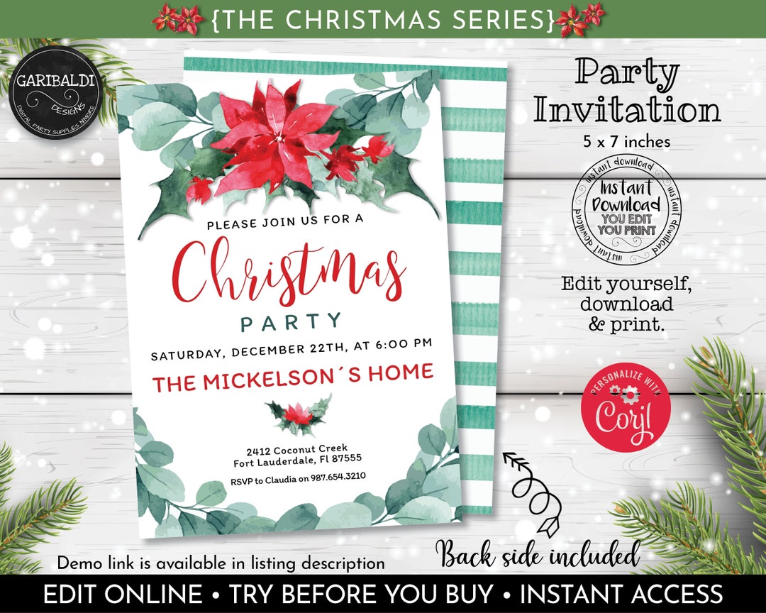 Editable Christmas Invitation Printable Christmas Party Invitation ...