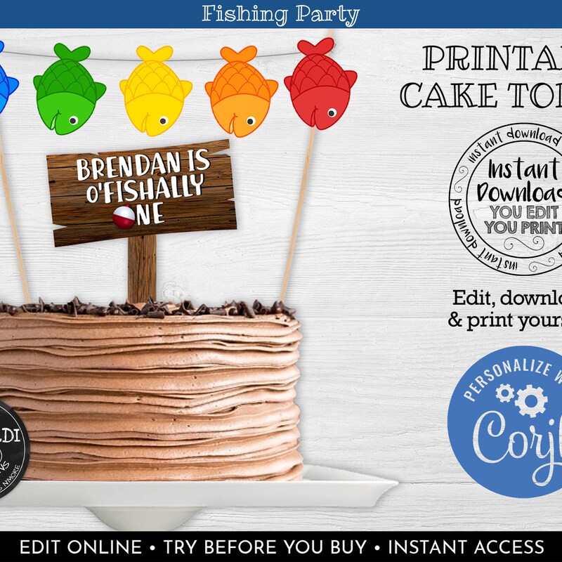 Fishing Cake Topper - Etsy