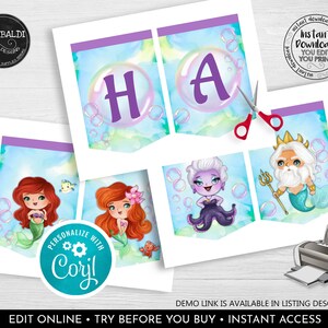 Editable Mermaid Pennant Banner Printable Under the Sea Banner Mermaid ...
