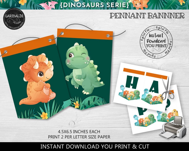 Instant Download Dinosaur Birthday Banner Printable "happy Birthday ...