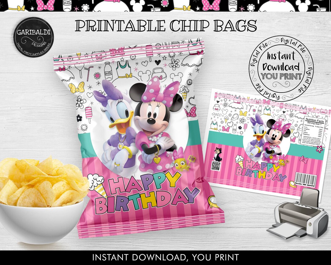 Instant Download Minnie and Daisy Chip Bags Printable Minnie's Bowtique ...
