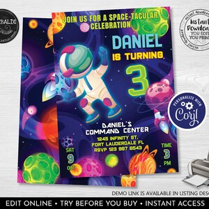 Editable Space Birthday Party Invitation Outer Space Galaxy Planets and ...