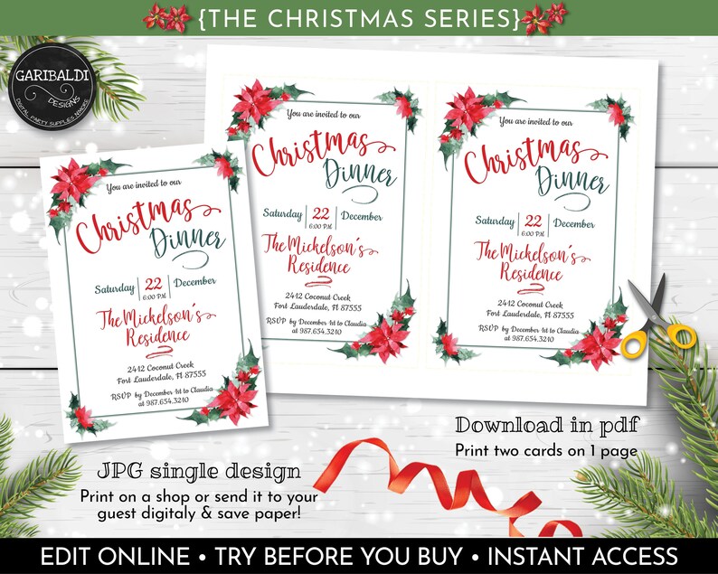 Editable Christmas Party Invitation Printable Holiday Party Invitation ...