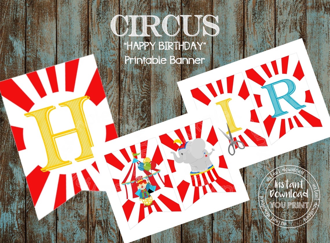 Printable Circus happy Birthday Banner Circus - Etsy