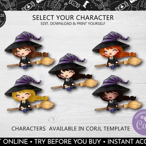 Editable Witch Cake Topper Printable Halloween Witch Birthday ...