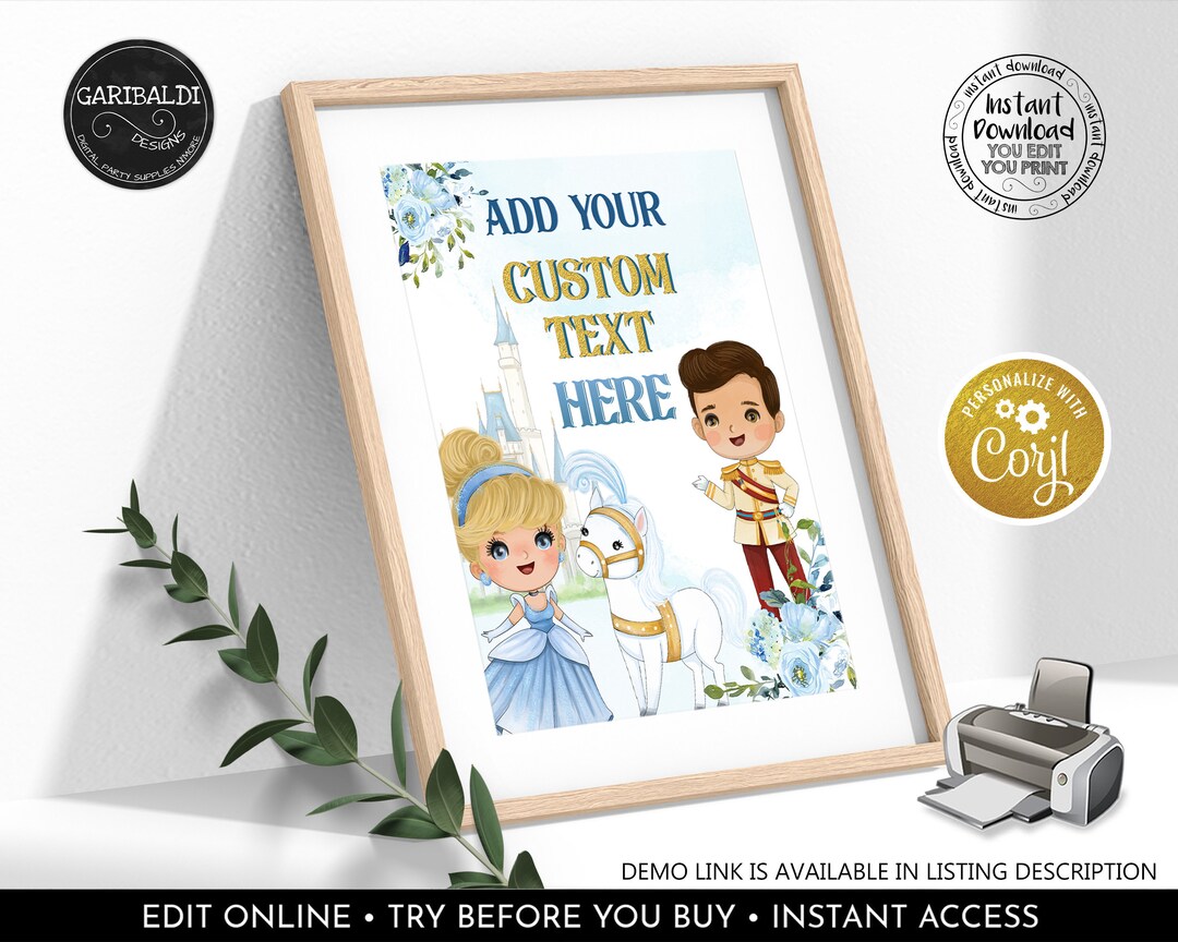 Editable Cinderella Custom Sign Once Upon a Time Princess Birthday ...