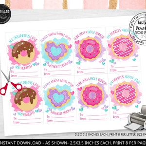 Printable Donuts Valentine Cards Cute Donuts Valentine's Day Kids Cards ...