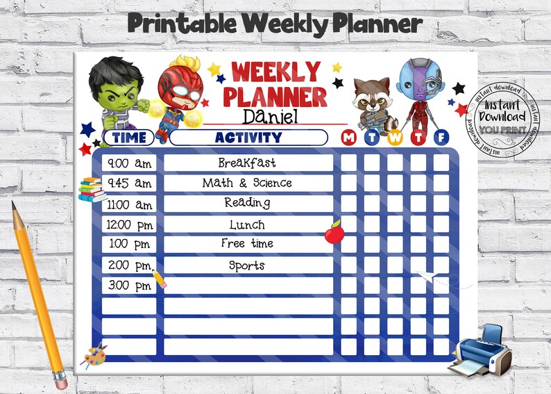 Printable Superhero Homeschool Planner Superhero Schedule | Etsy
