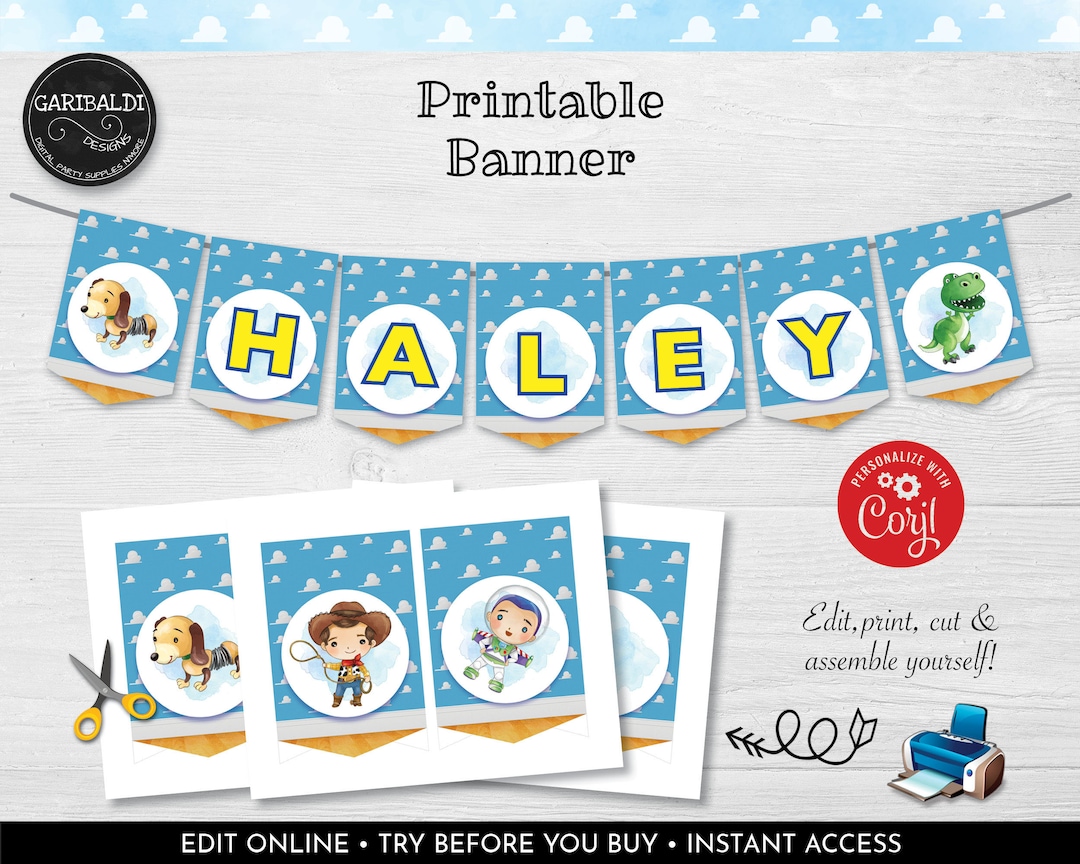 EDITABLE Toy Story Printable Banner, Toy Story Pennant Banner, Instant ...