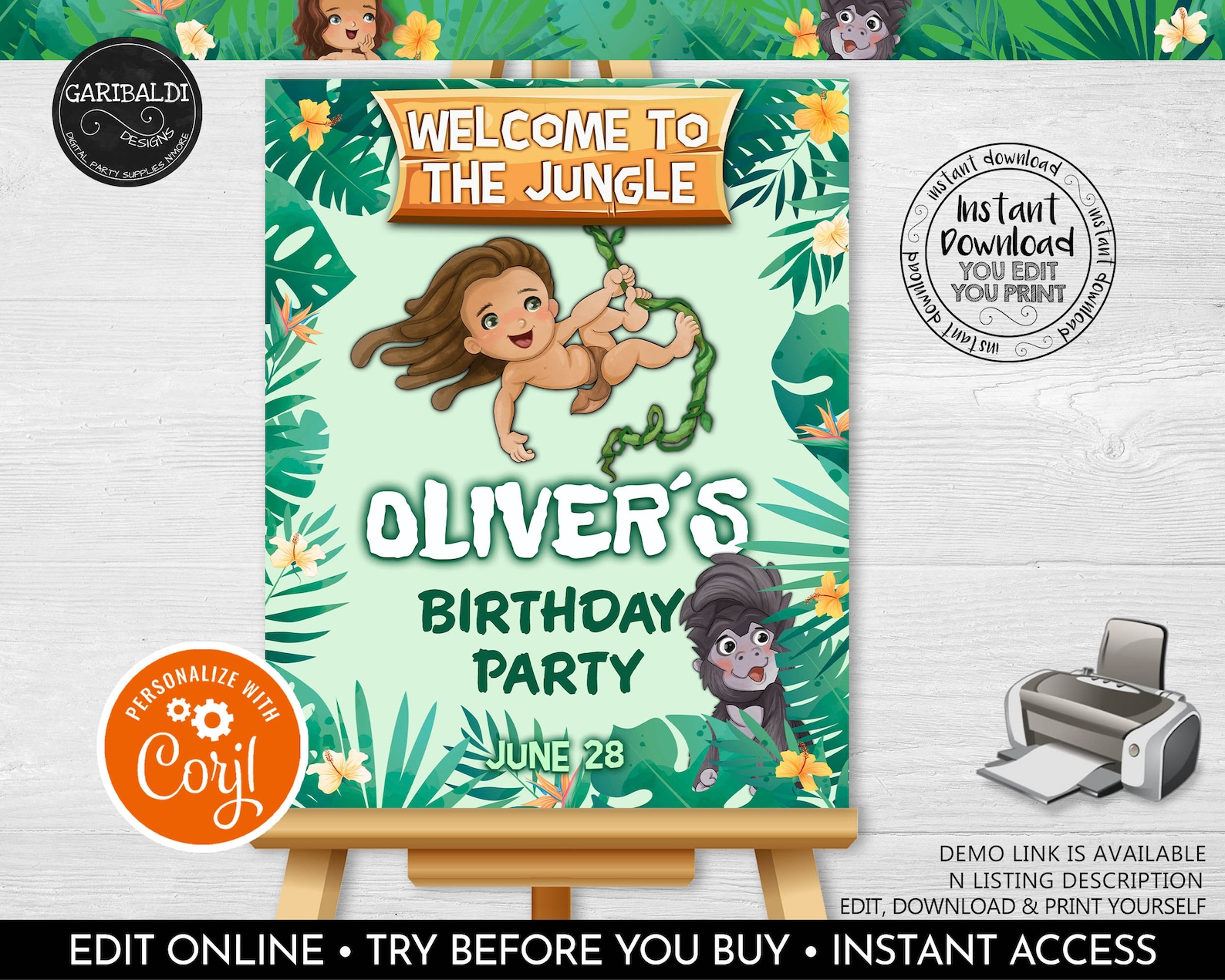 Editable Safari Welcome Sign, Jungle Boy Birthday Party Sign, Printable ...