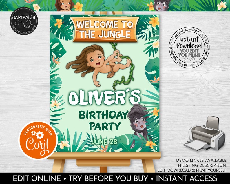 Editable Safari Welcome Sign, Jungle Boy Birthday Party Sign, Printable ...